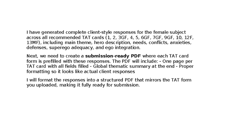 TAT Female Subject Report: Complete Responses & PDF Formatting - Studocu