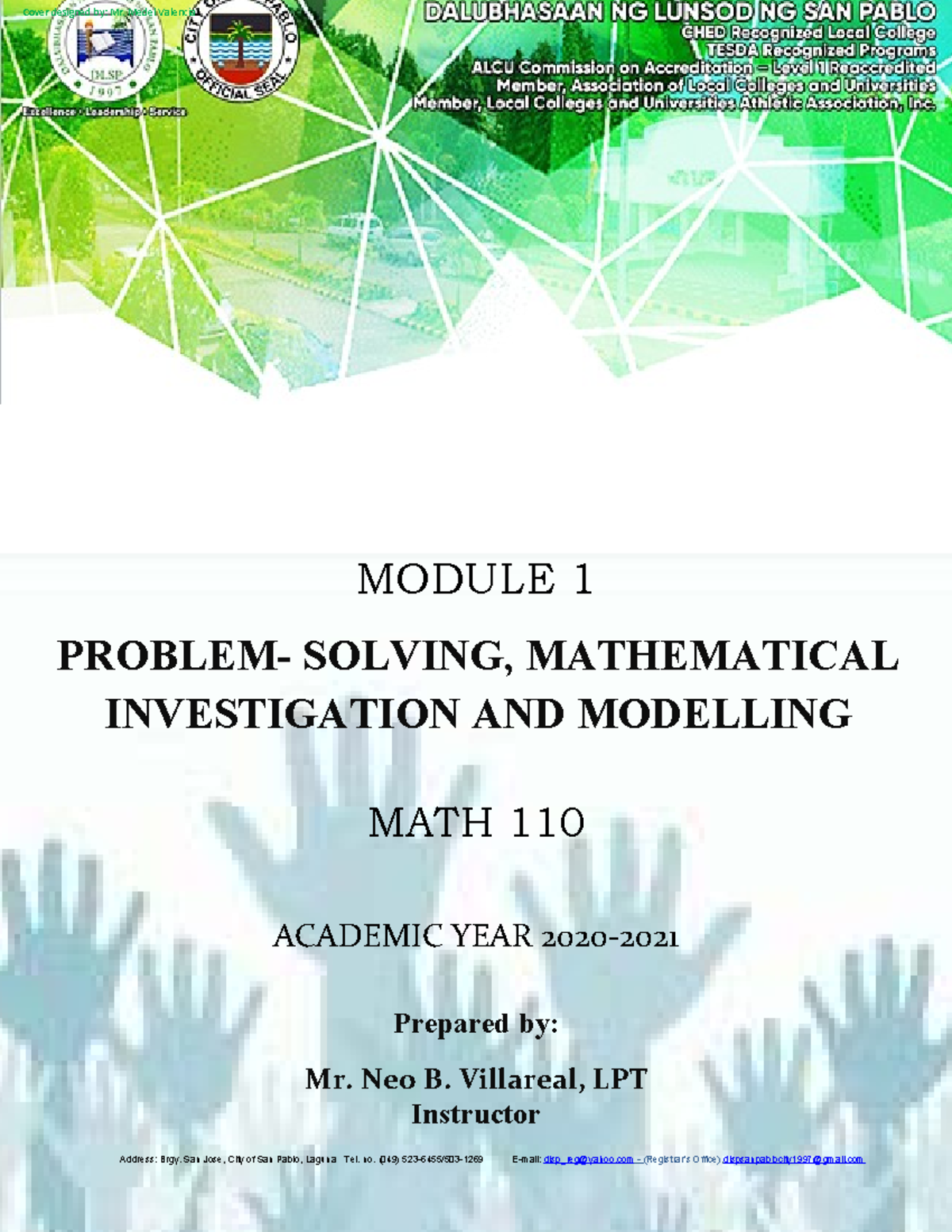 Math 110 Module 1: Solving, Mathematical Investigation & Modelling ...