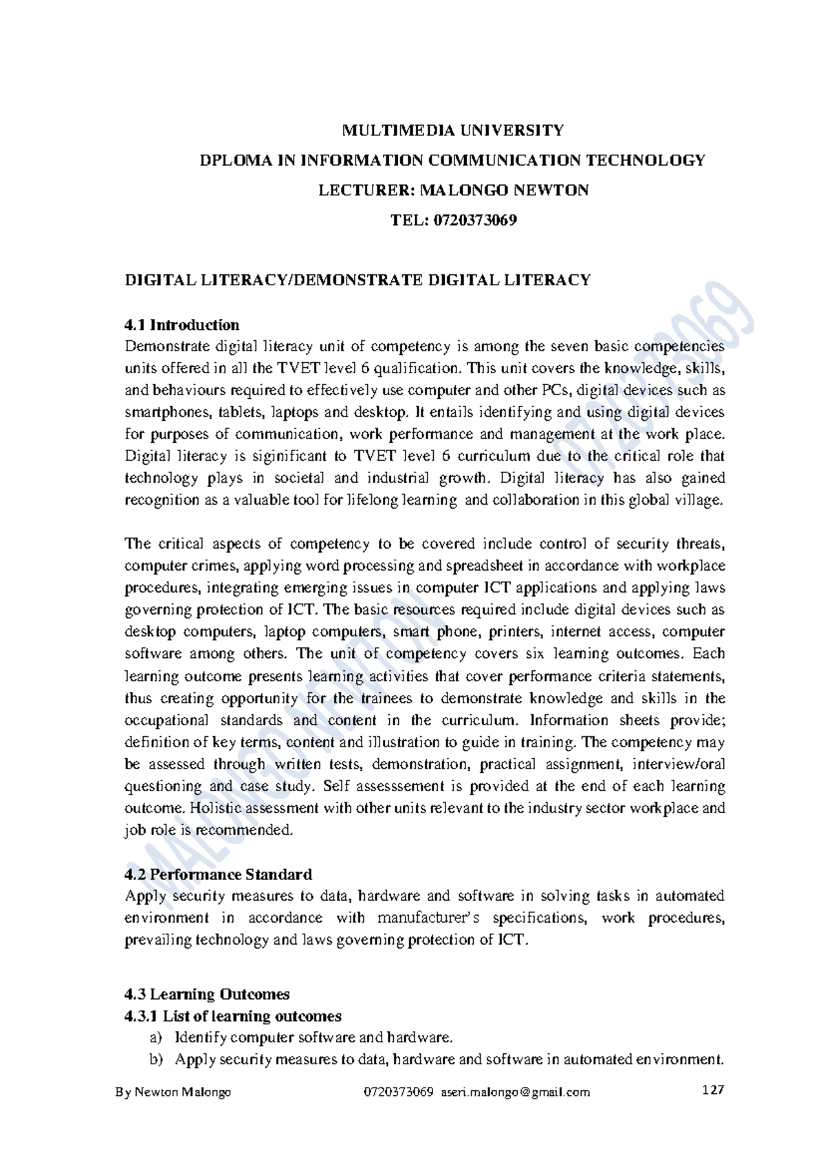 Digital Literacy Lecture Notes for ICT 101: Essential Skills and ...