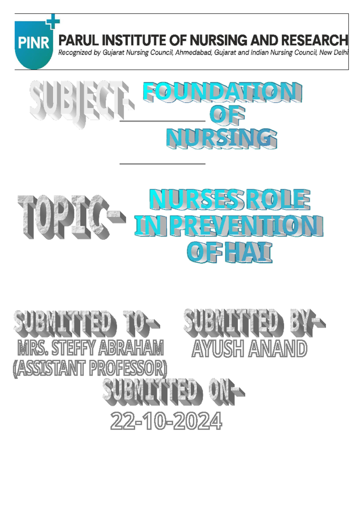 Assignment Front Page Format 1.PDF - nursing - PINR PARUL INSTITUTE OF ...