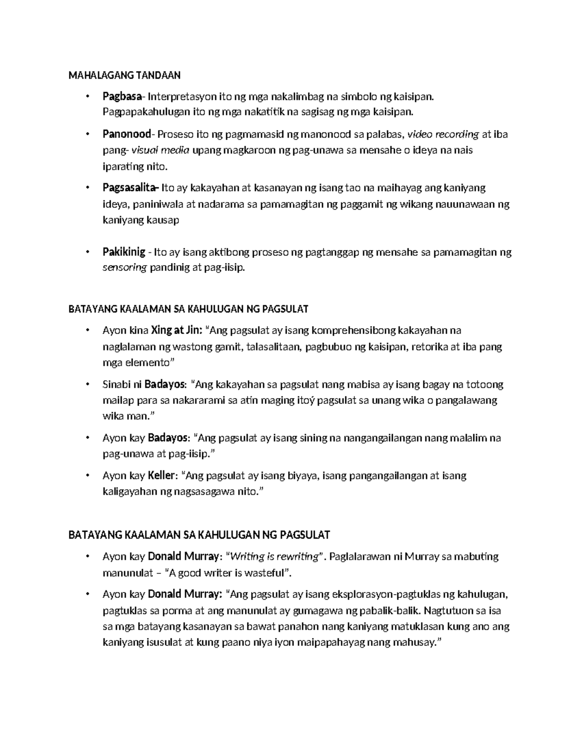Filipino sa Piling Larang - MAHALAGANG TANDAAN • Pagbasa ...