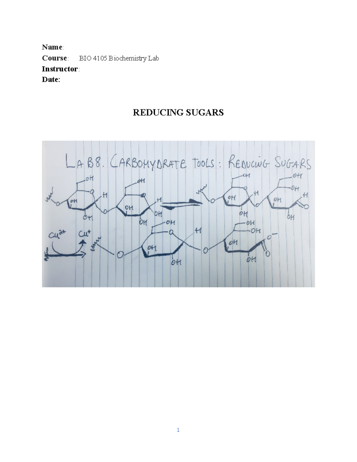 Reducing sugars - Lab Reports - Name : Course : BIO 4105 Biochemistry ...