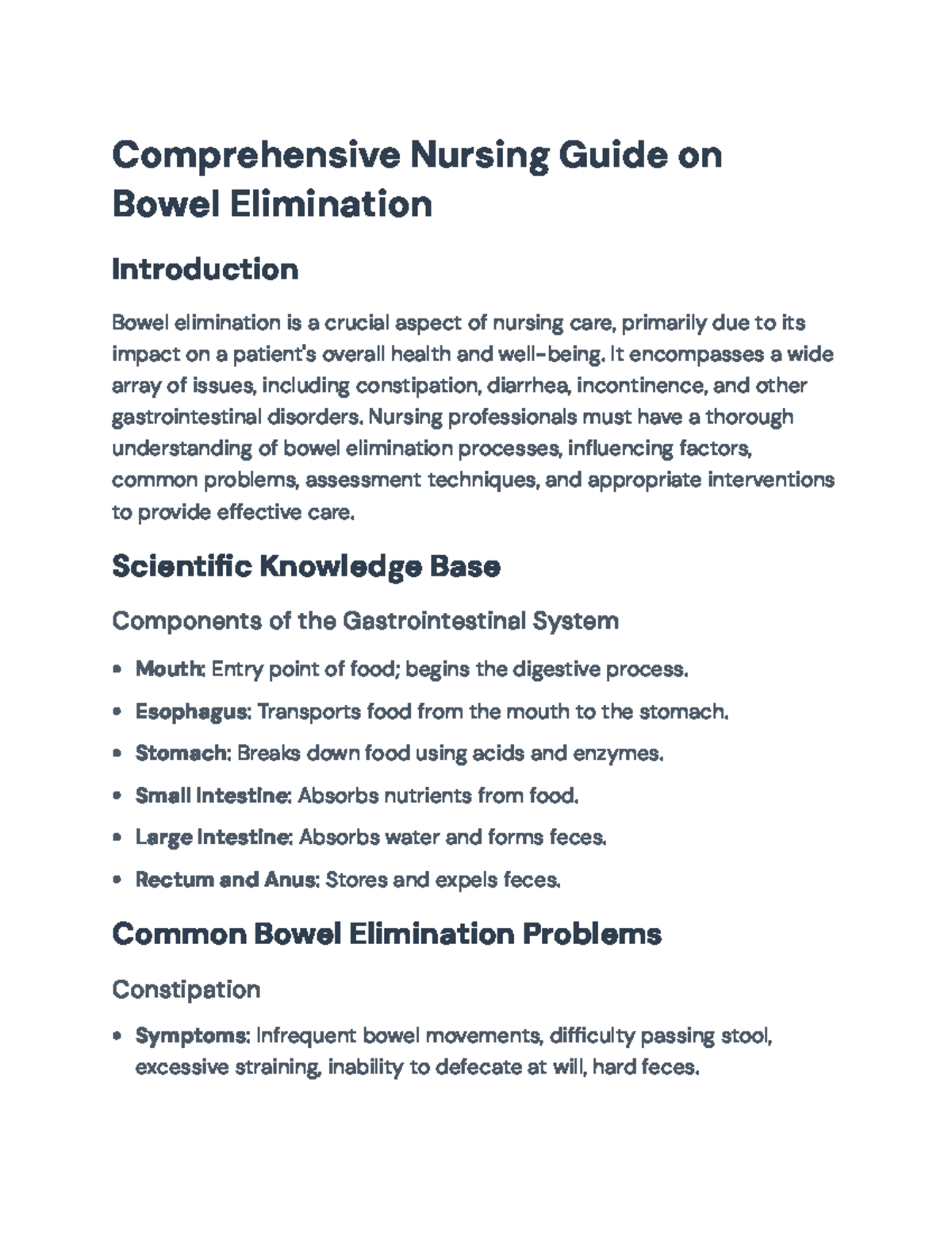 Nursing Guide: Bowel Elimination Process and Care Techniques ...