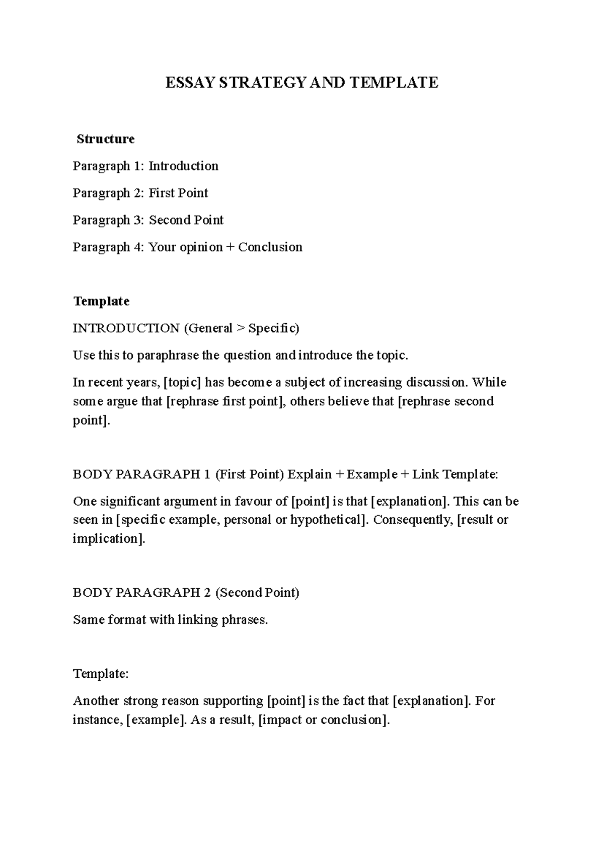 Essay Strategy & Template: Structuring Arguments Effectively - Studocu