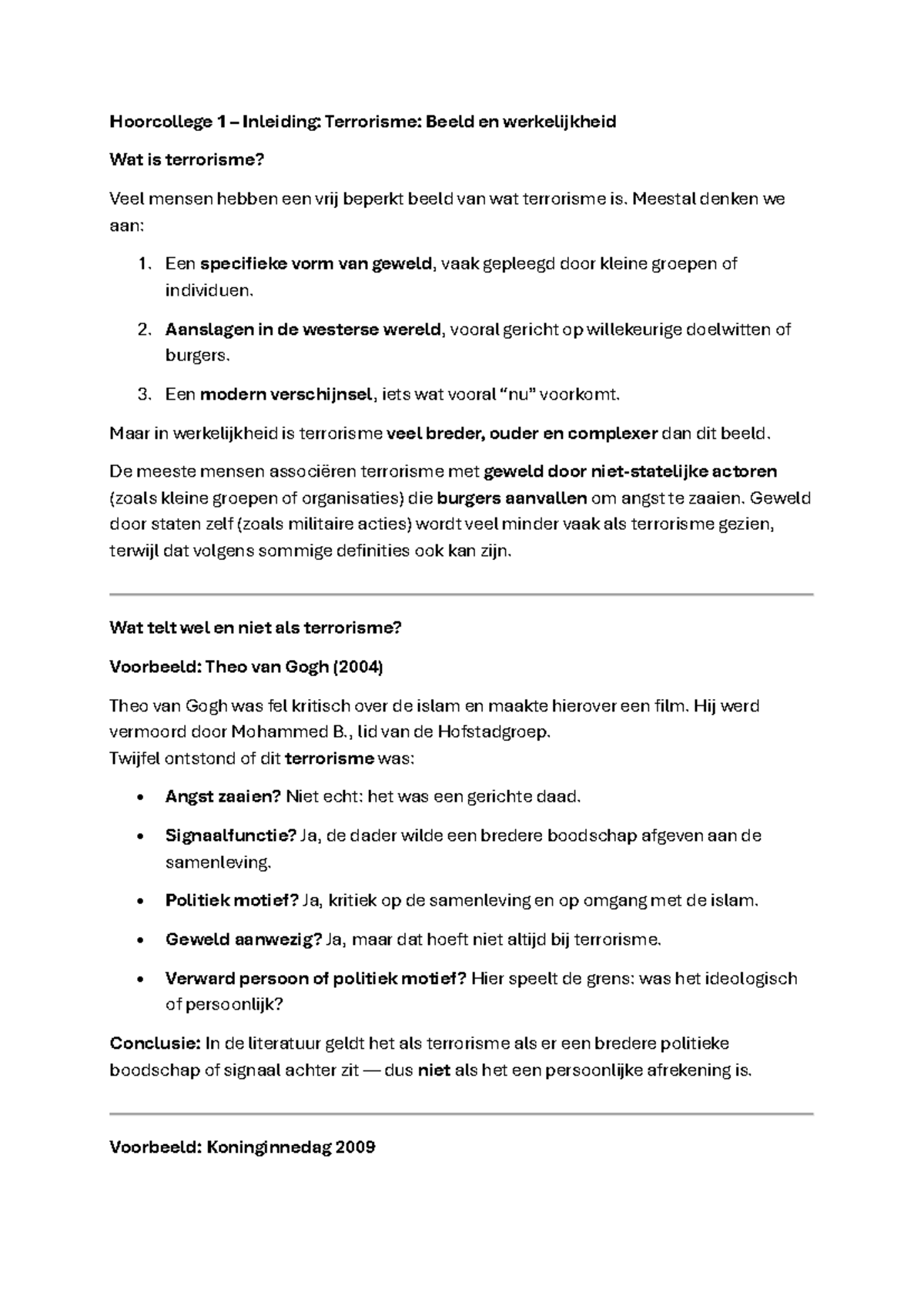 Hoorcollege 1-6: Beeld en Werkelijkheid van Terrorisme - Studeersnel