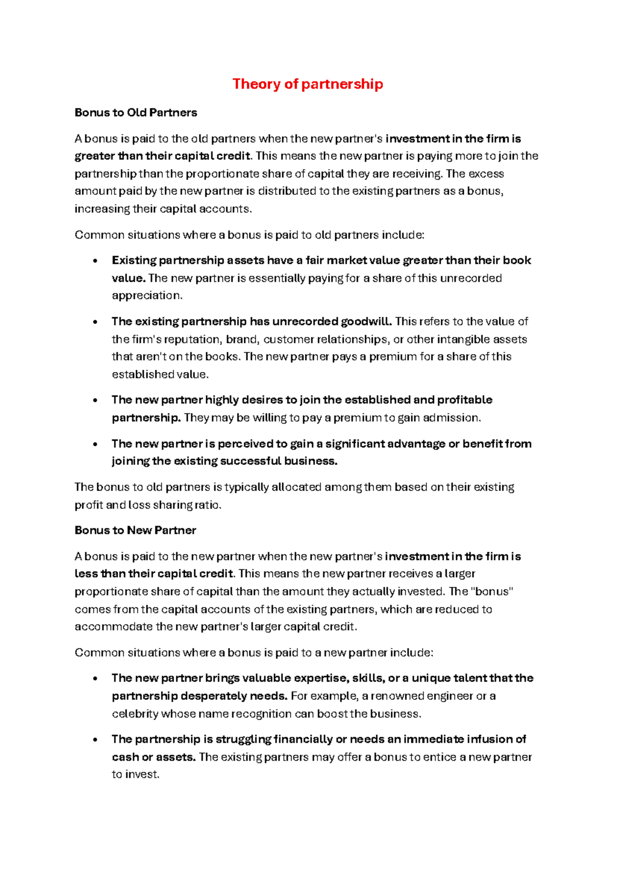 Theory of Partnership: Bonuses and Liquidation Process - Studocu