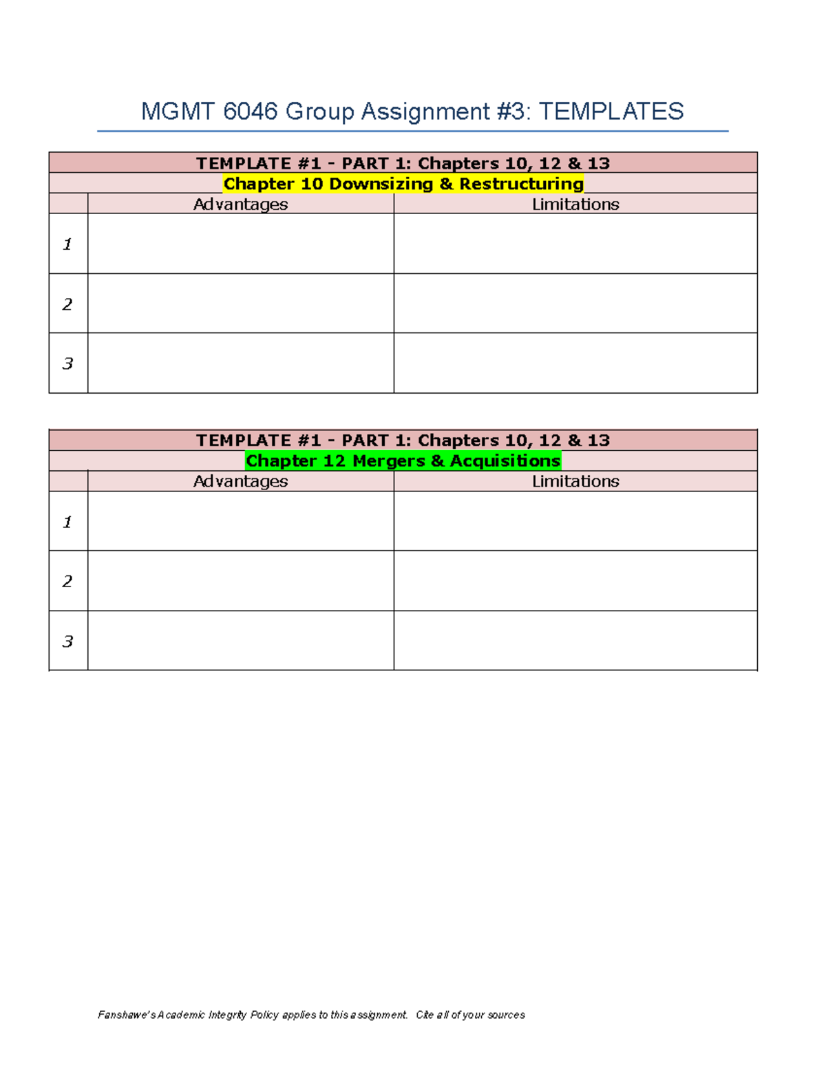 MGMT 6046 Group Assignment 3 Templates: Ch. 10, 12, 13 Overview - Studocu
