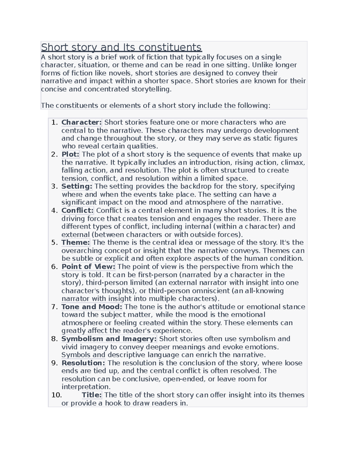 Types of Short stories - Short story and Its constituents A short story ...