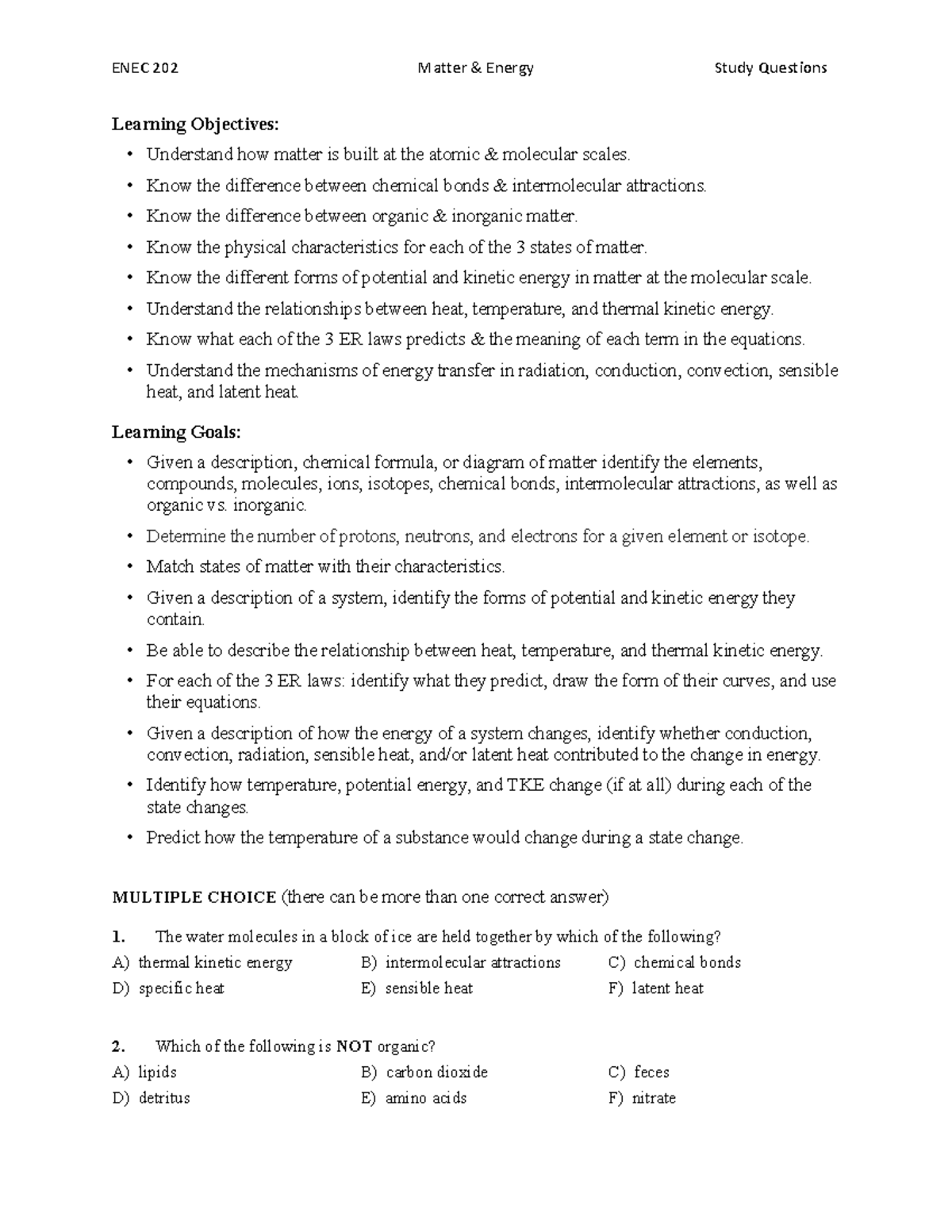 ENEC 202 Matter & Energy Study Guide: Q&A Key Insights - Studocu