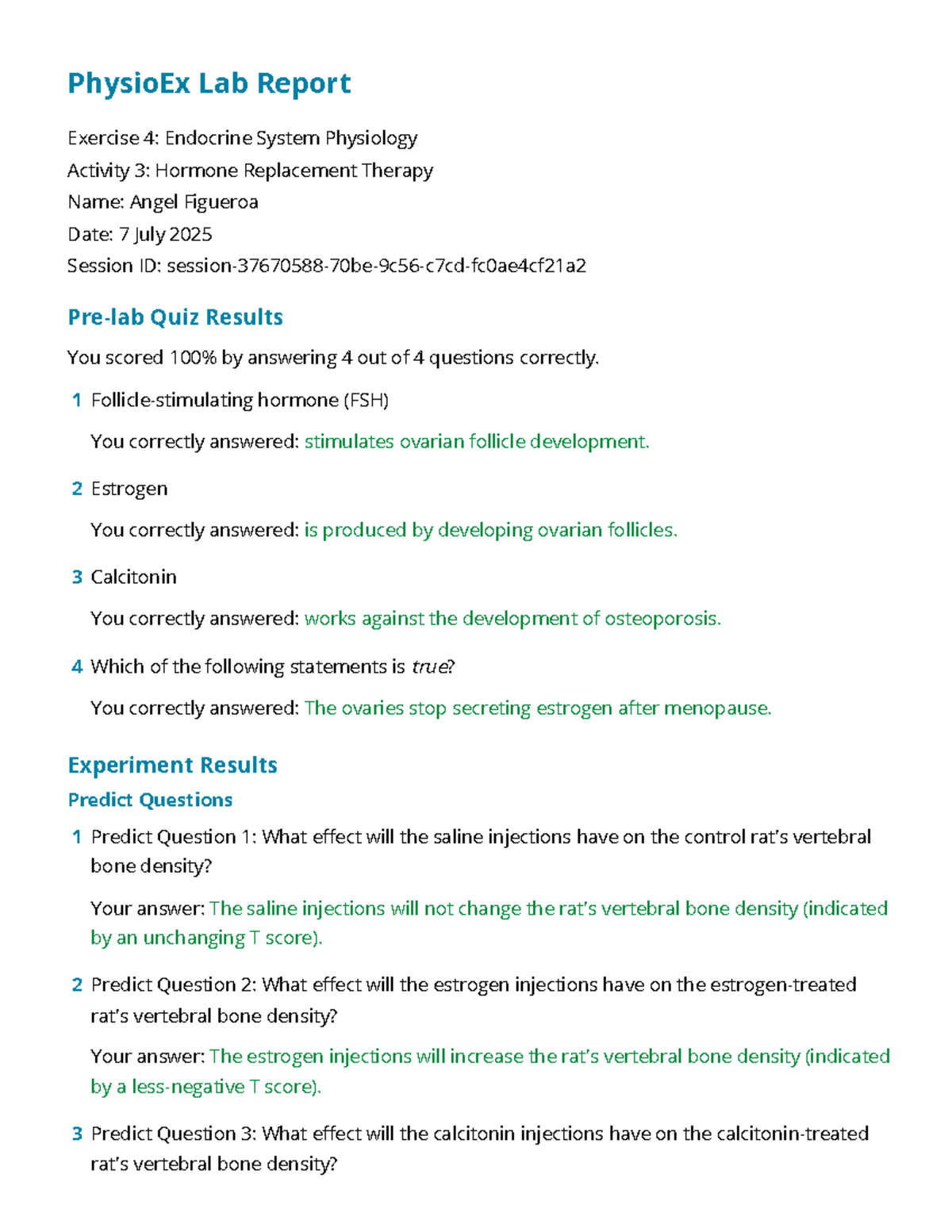 PhysioEx Lab Report: Exercise 4 - Endocrine System & Hormone Therapy ...