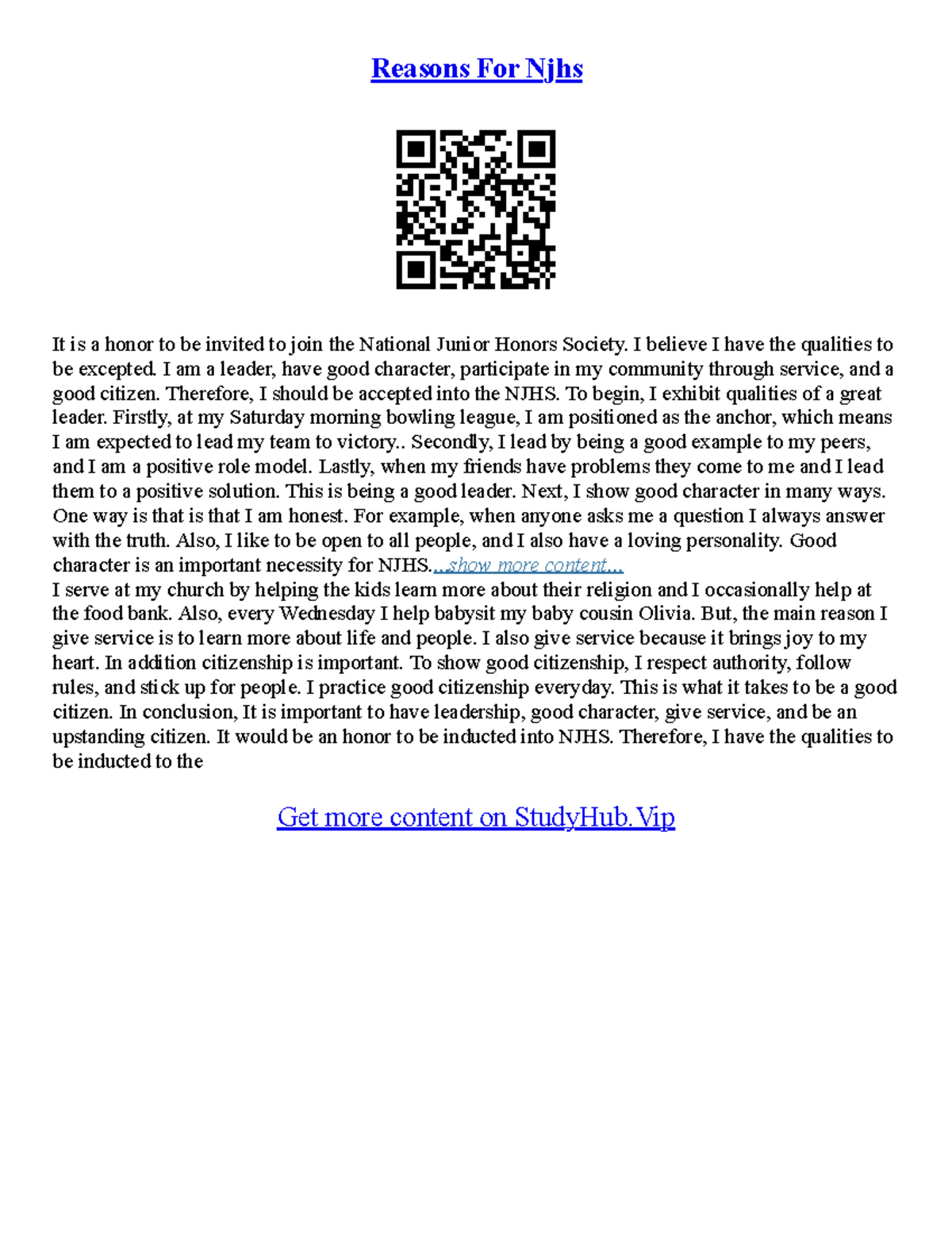 NJHS Essay Examples: Demonstrating Leadership, Character, & Service ...