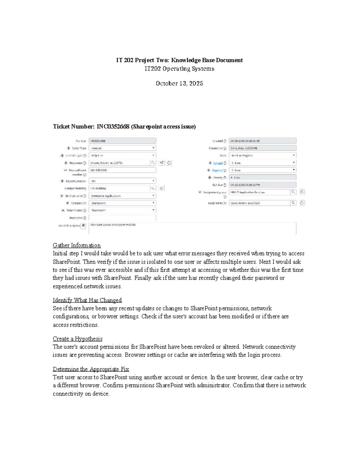 IT 202 Project Two: Knowledge Base for Operating System Issues - Studocu