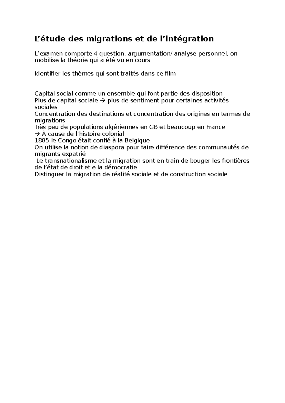 Étude des Migrations et de l'Intégration - Analyse Personnelle - Studocu