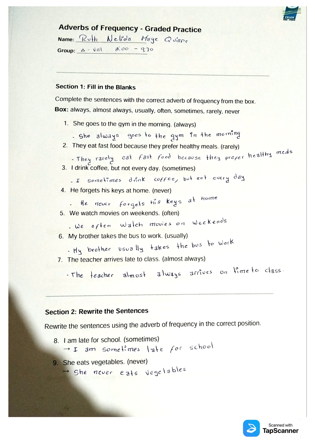 Adverbs of Frequency & Past Simple Practice (Tarea 6-7-8) - Studocu