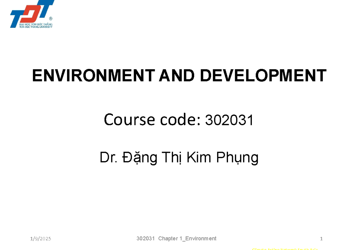Chapter 1. Environment - ENVIRONMENT AND DEVELOPMENT Course code ...