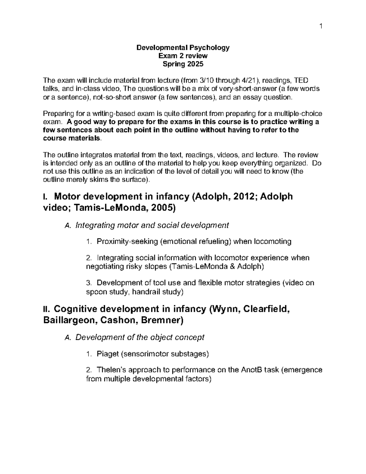 Developmental Psychology Exam 2 Review Guide - Spring 2025 - Studocu