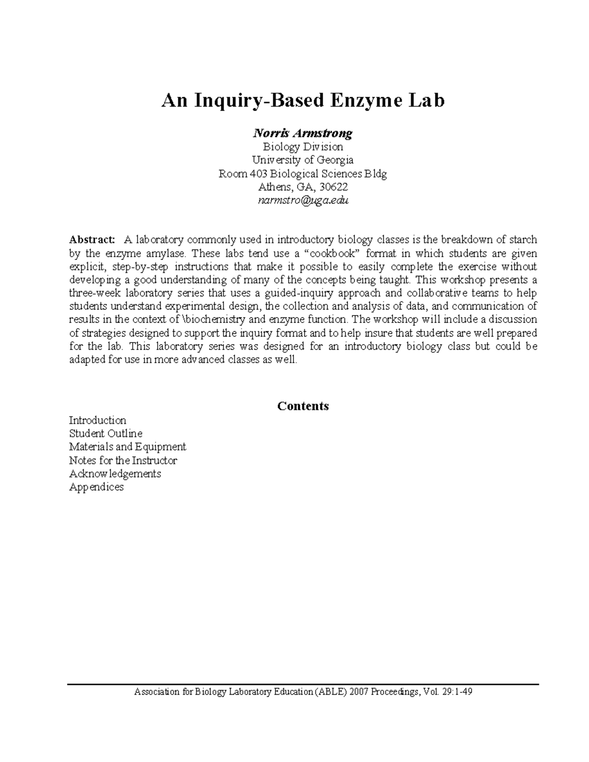 Inquiry-Based Lab on Amylase Enzymatic Action in Intro Bio (Course Code ...