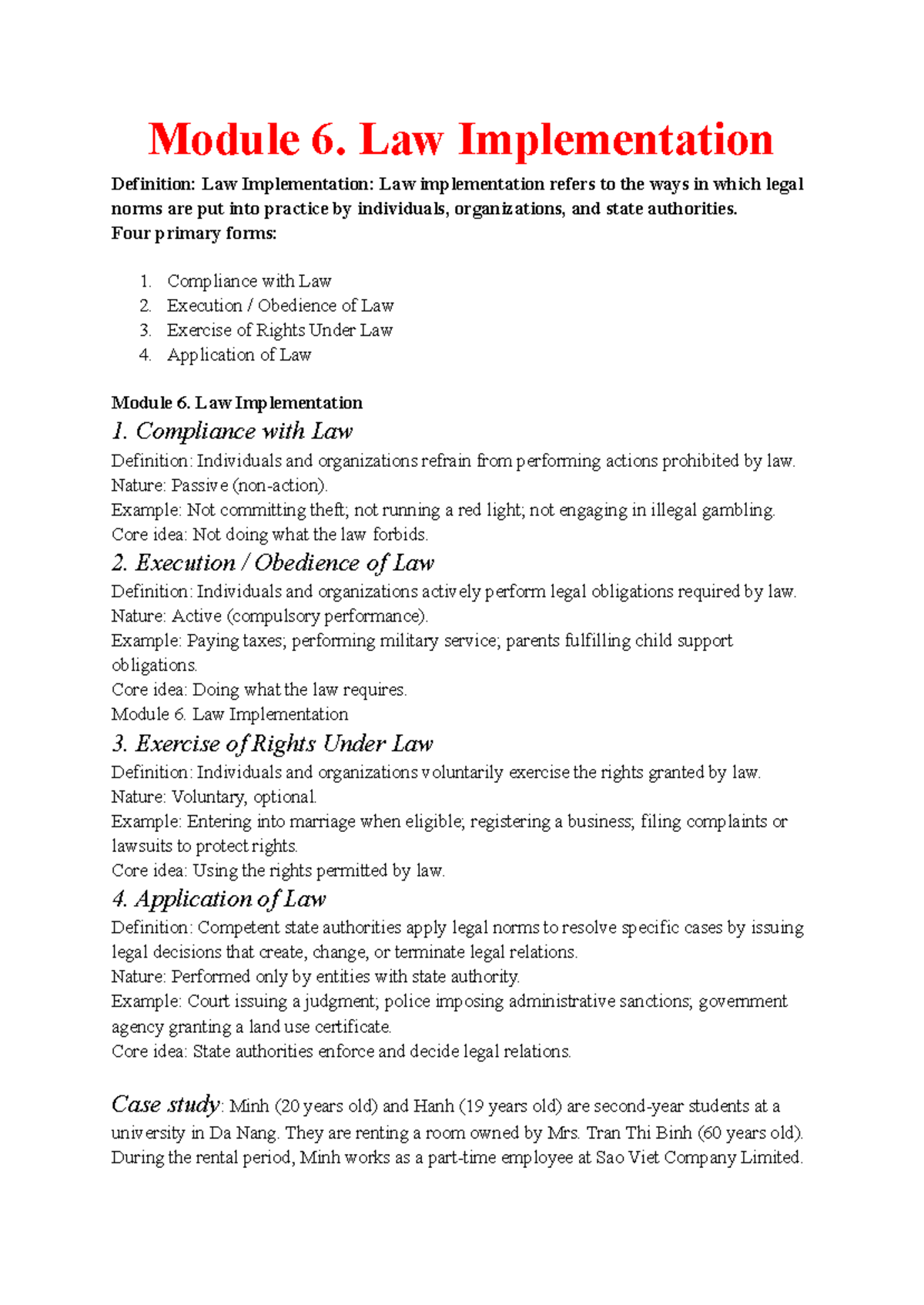 Module 6: Law Implementation and Legal Violations Overview - Studocu