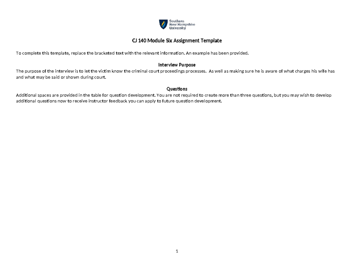 CJ 140 Module Six Interview Assignment Template - Studocu