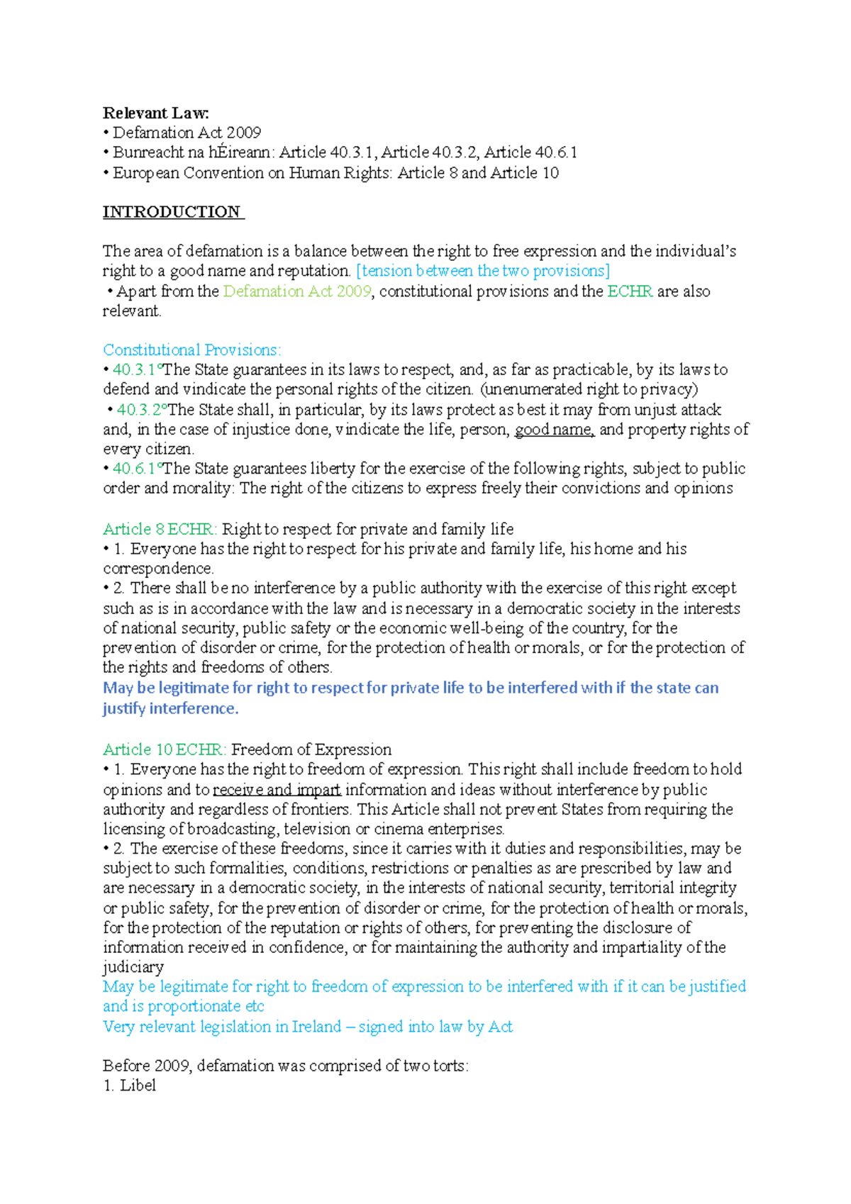 Defamation Law Notes: Key Provisions & Case Studies (Course Code ...