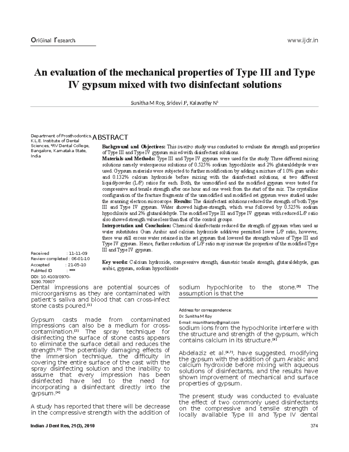 Evaluation of Mechanical Properties of Type IV Gypsum with ...