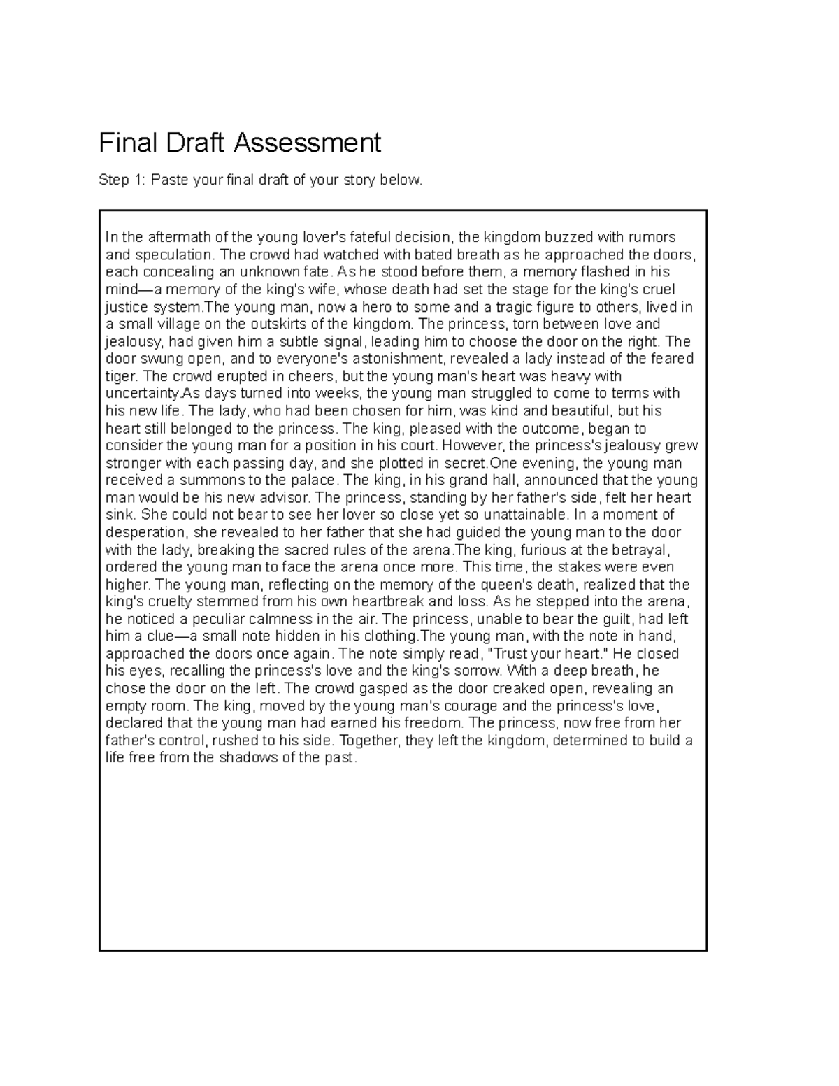 ENG 2A 2.05 Final Draft Assessment - Final Draft Assessment Step 1 ...