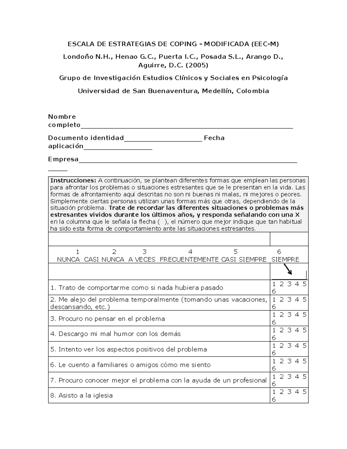 Escala de Estrategias de Coping Modificada - ESC 101 - Studocu