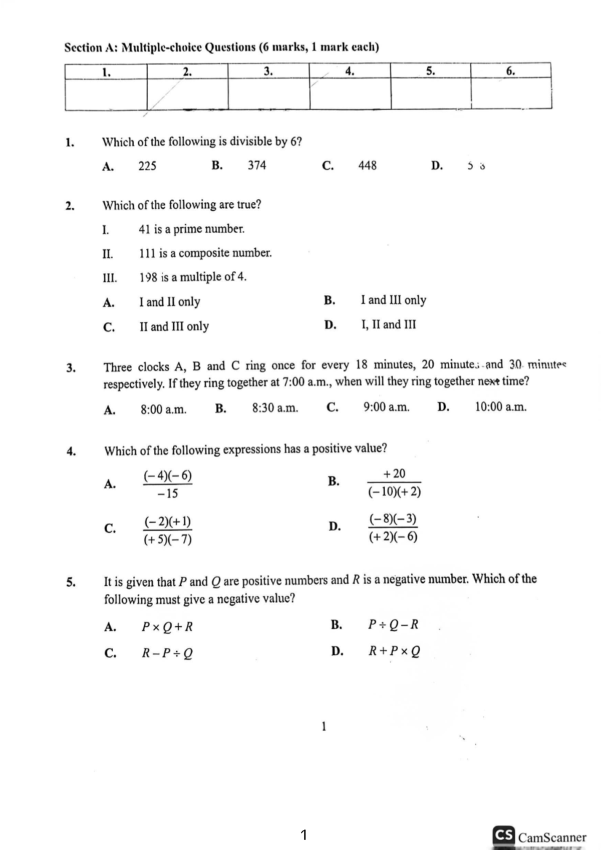 F.1 Maths Test 1 Questions and Answers - FOR F1 - Studocu