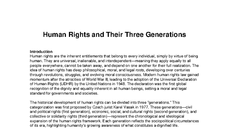 Human Rights and Their Three Generations: A Comprehensive Overview ...