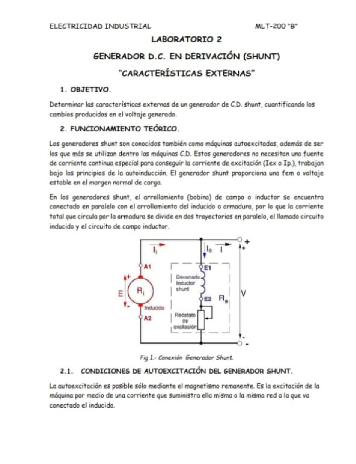 ELECTRICIDAD INDUSTRIAL LAB 2: Características del Generador D.C. Shunt ...