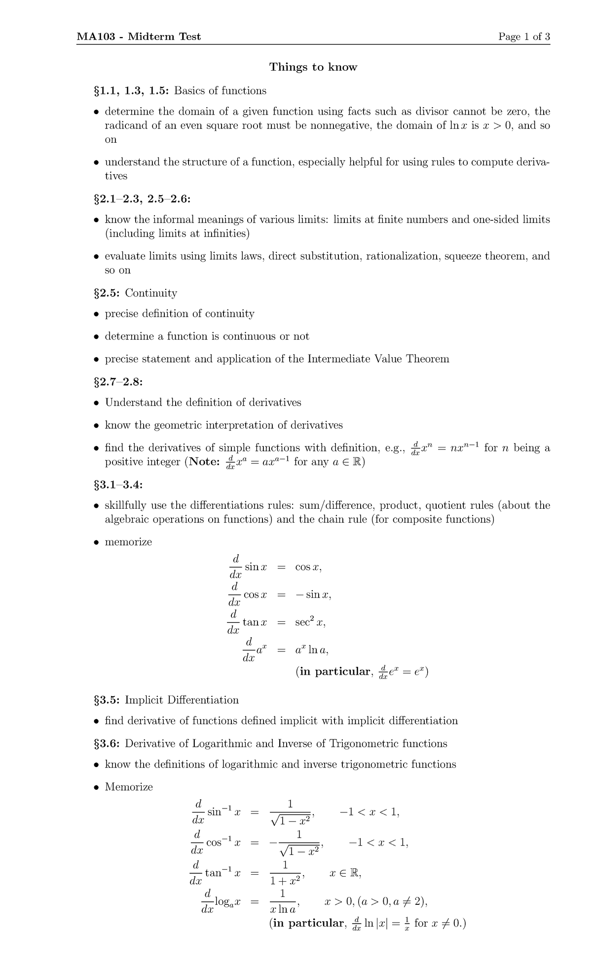MA103 2025W Midterm Review - Key Topics and Concepts - Studocu