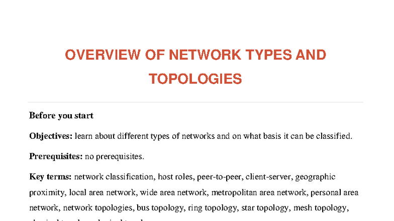 Network Types and Topologies Overview: A Comprehensive Guide - Studocu
