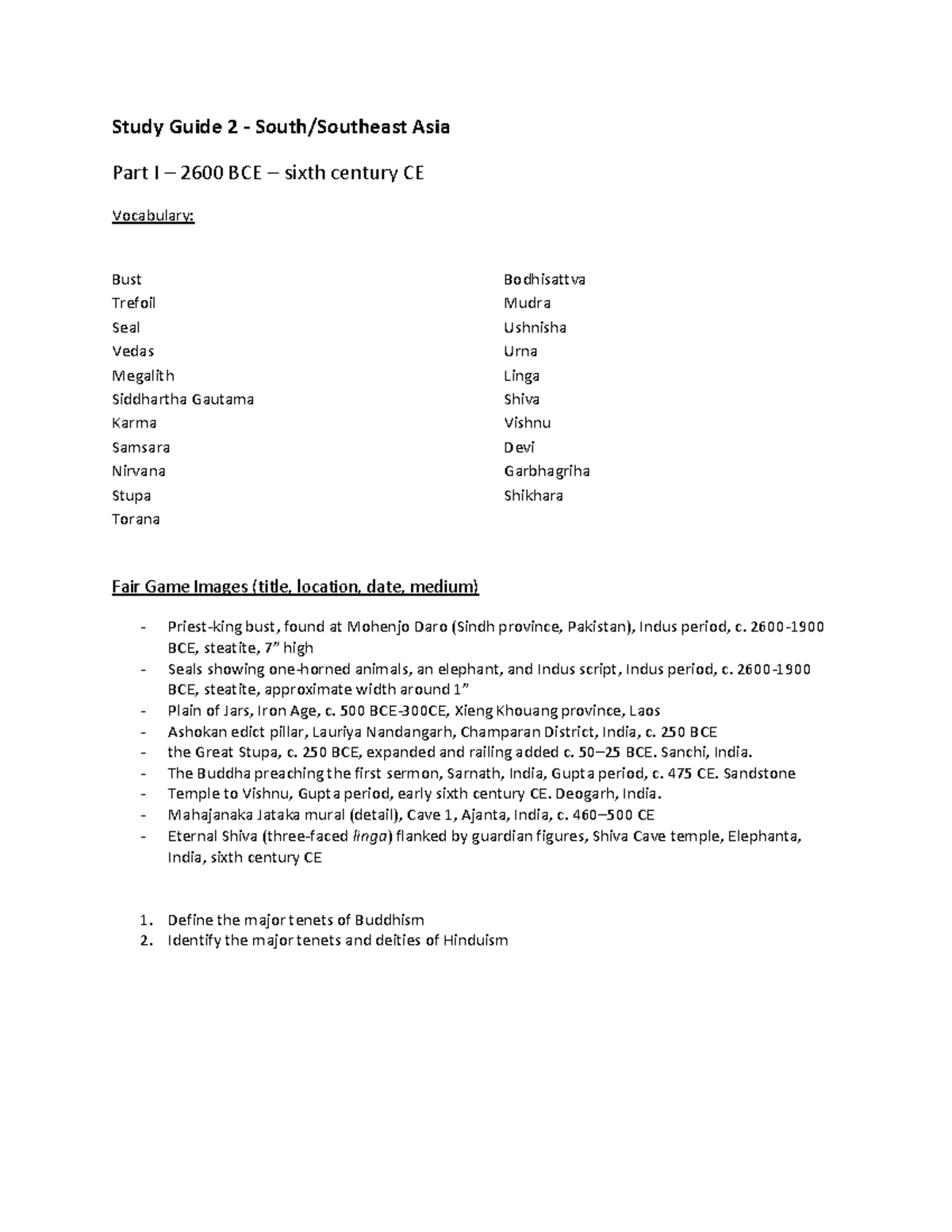 Study Guide 2: South/Southeast Asia Art History (2600 BCE-17th Century ...
