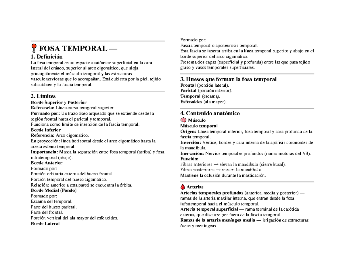 FOSA TEMPORAL: Anatomía y Funciones del Músculo Temporal - Studocu