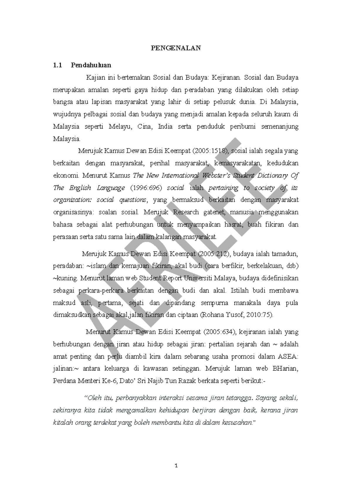 KK PA - 1.0 Pengenalan: Sosial, Budaya dan Kejiranan di Malaysia - Studocu