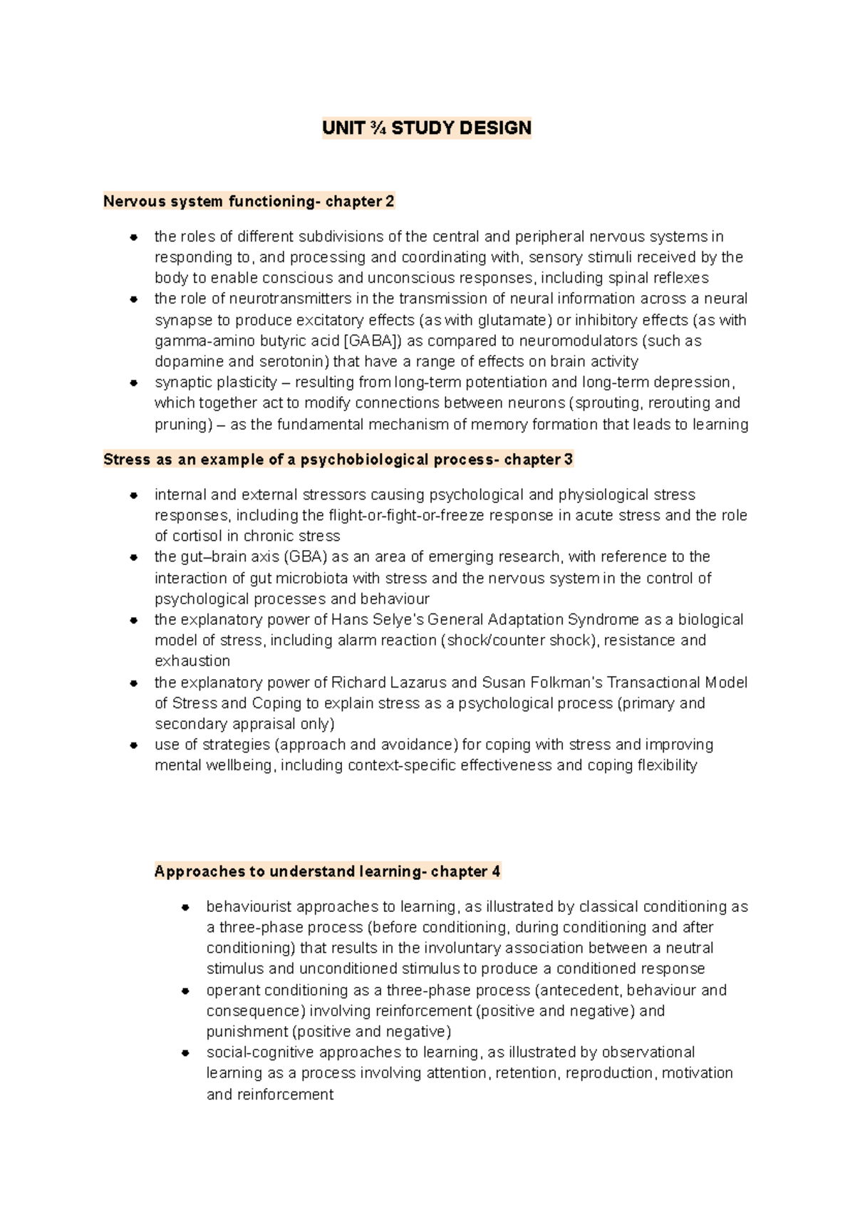 Unit ¾ Study Design: Key Concepts in Psychobiology and Learning - Studocu