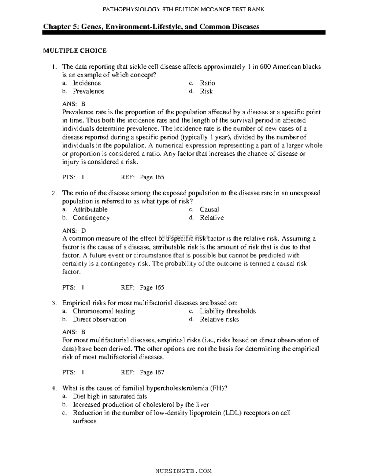 Ch 5 - Test Bank - NURSINGTB Chapter 5: Genes, Environment-Lifestyle ...