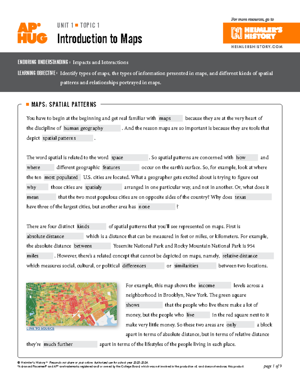 AP HUG Unit 1 Topic 1 Noteguides finished - Introduction to Maps ENDURING UNDERSTANDING ...