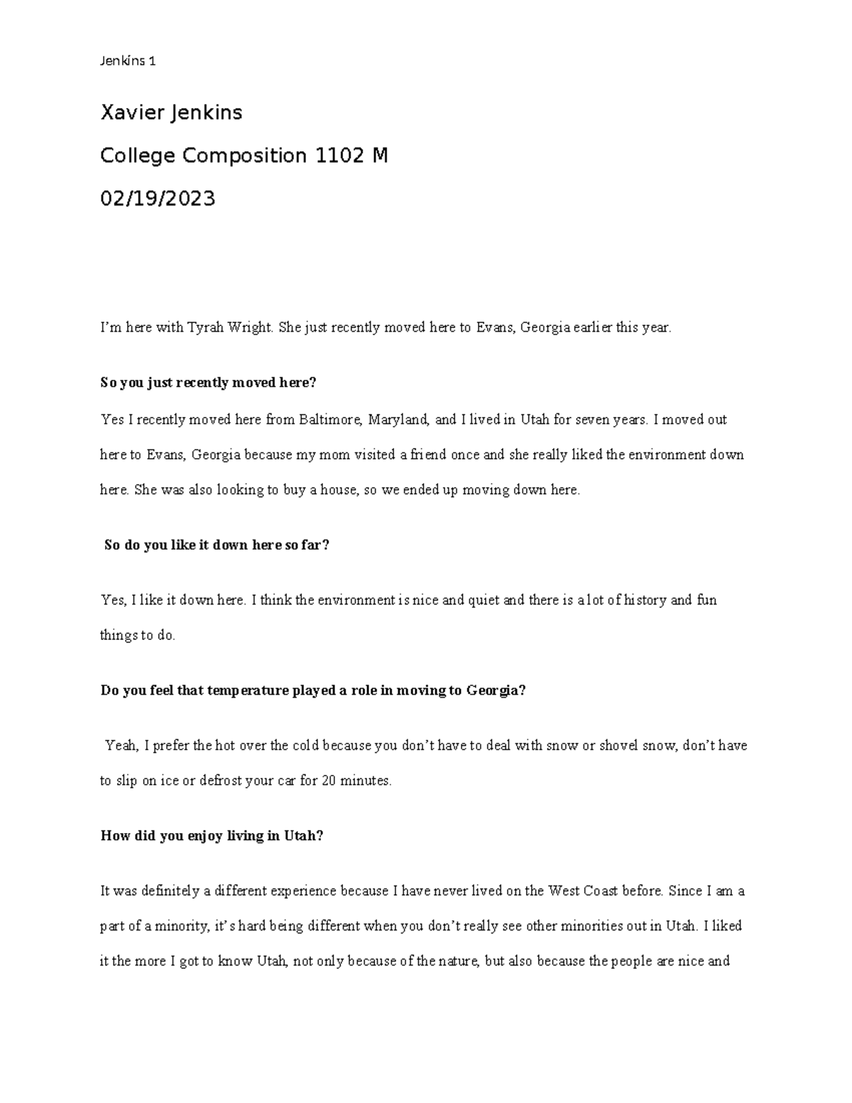 Transcription copy - Coursework - Xavier Jenkins College Composition ...