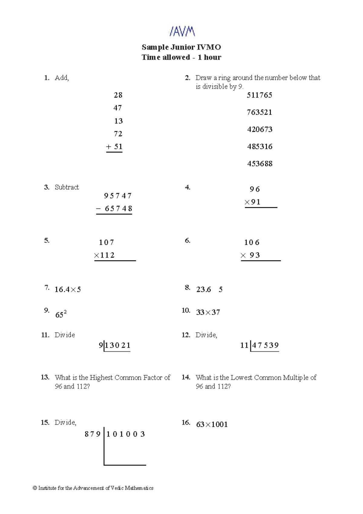 Junior IVMO Sample Exam with Answers - Studocu