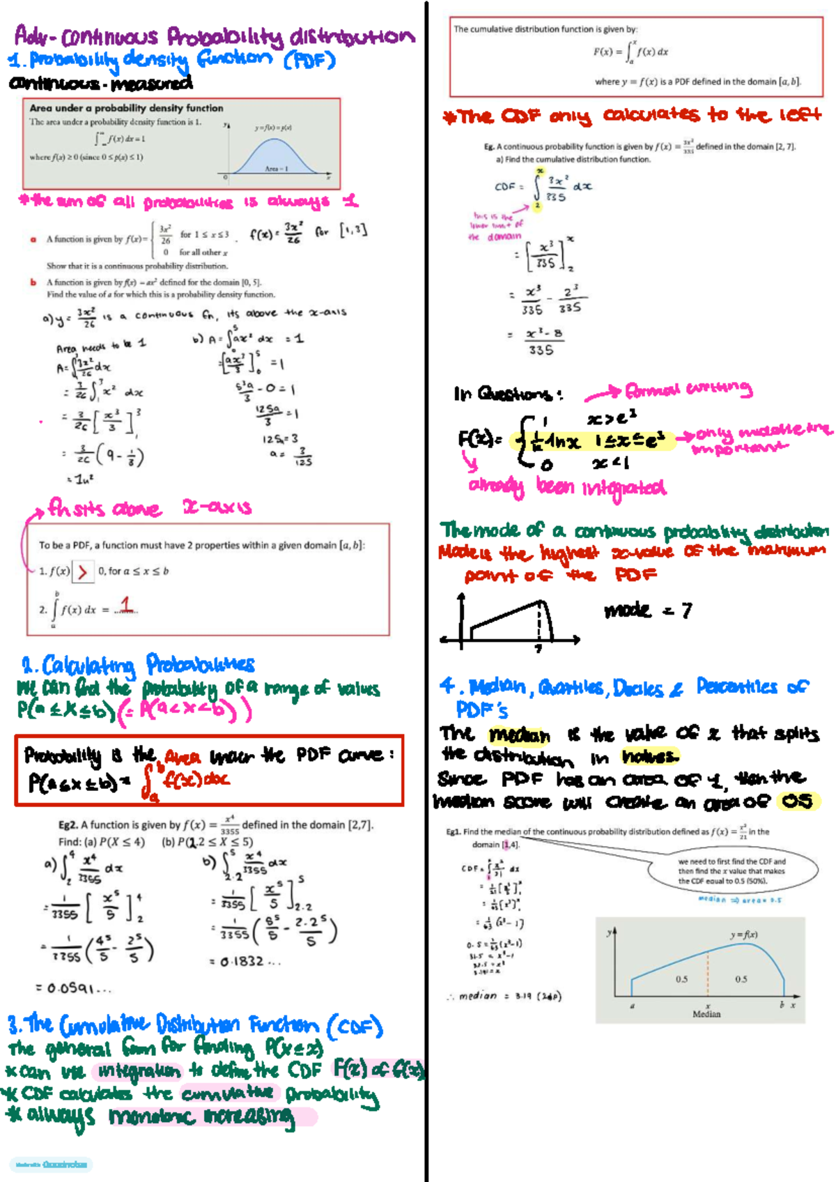 Continuous Random Variables - Summary of PDF and CDF Concepts - Studocu