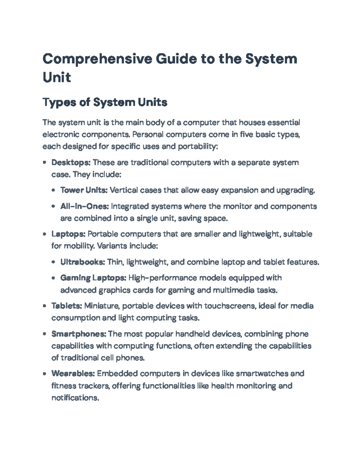 Comprehensive Overview of Computer System Unit Components (CS101) - Studocu