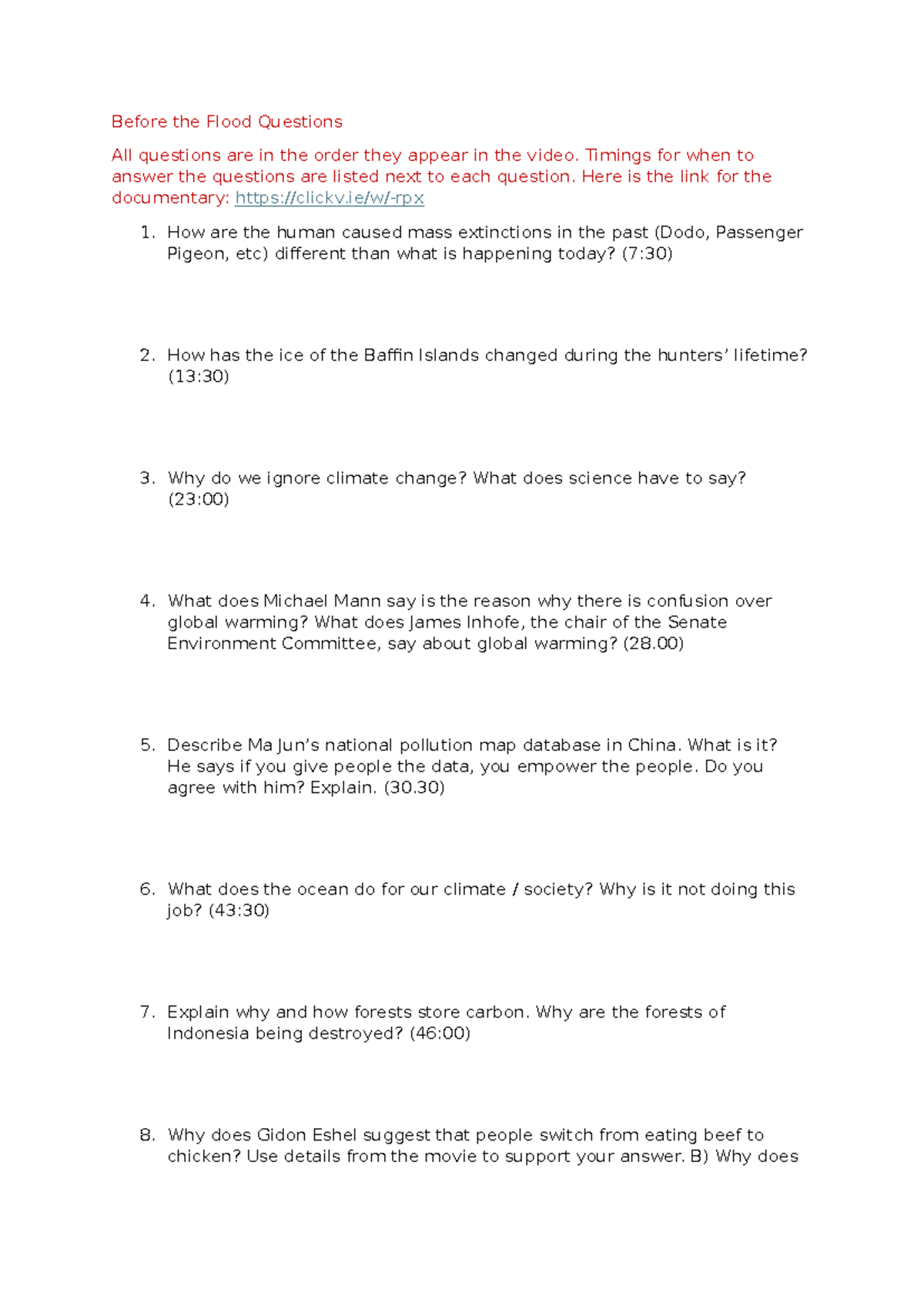 Before the flood qs - eresfsdfsdg - Before the Flood Questions All ...