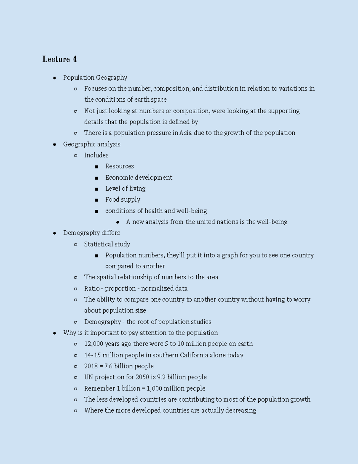 Lecture 4 - Lecture 4 Population Geography Focuses on the number ...