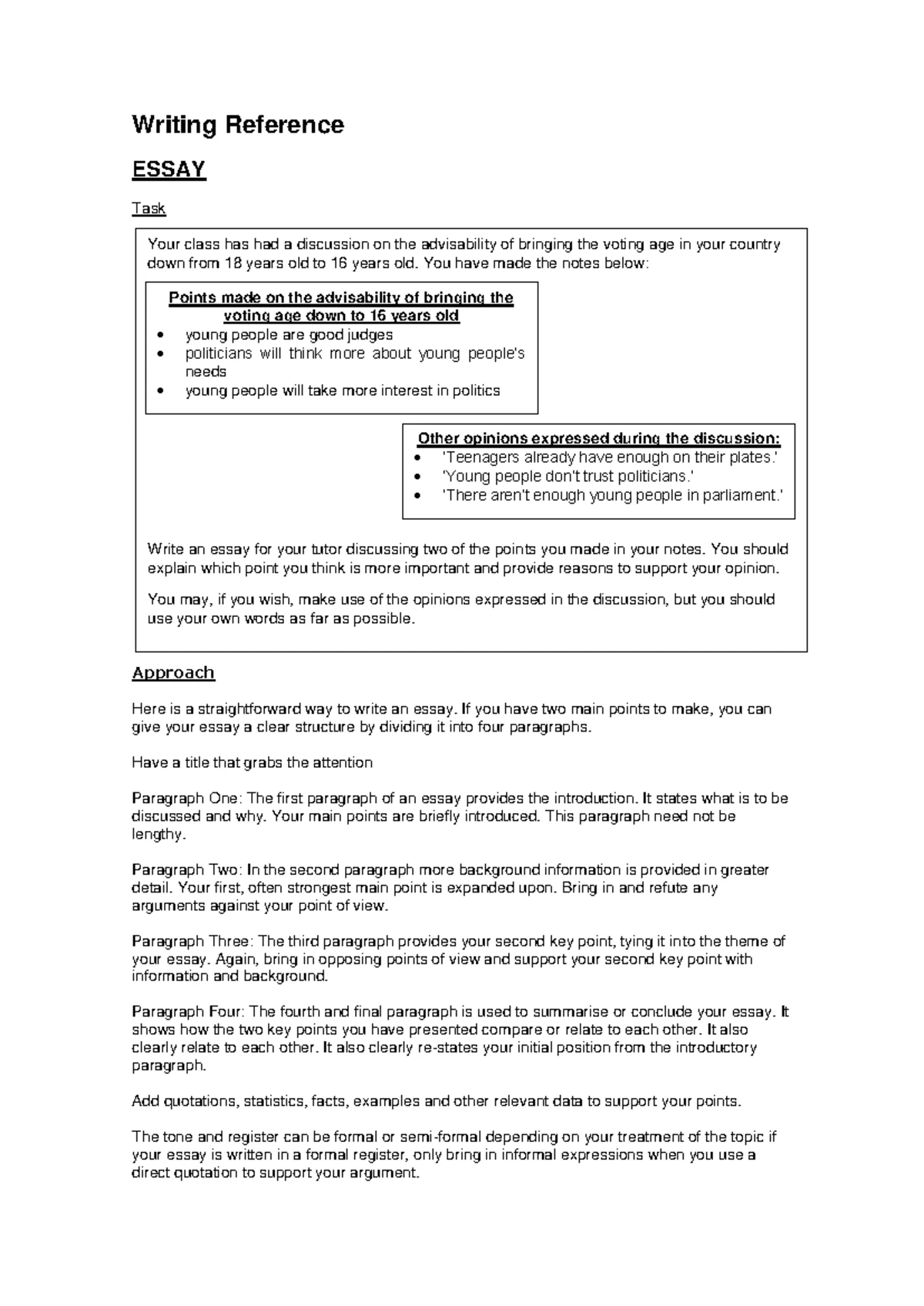 CAE Writing Reference - Writing Reference ESSAY Task Approach Here is a ...