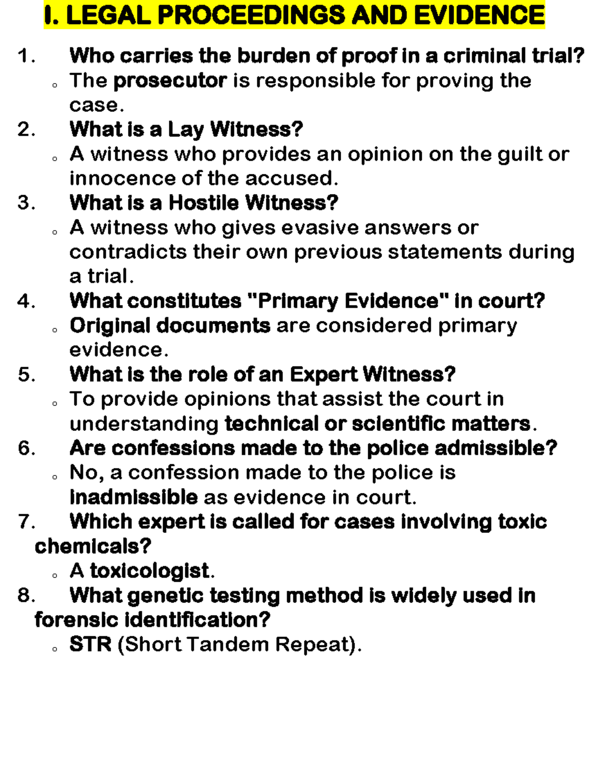 Legal Proceedings and Evidence Notes (Course Code: 111111) - Studocu