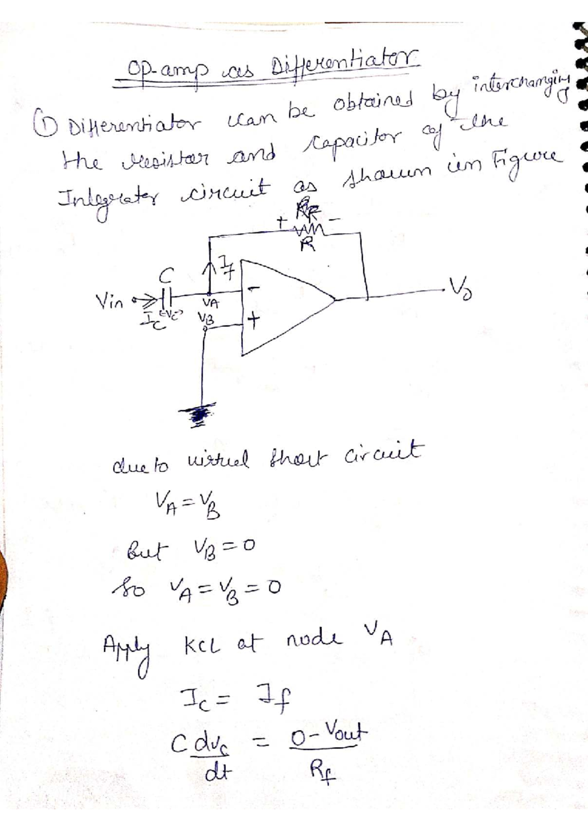 Op Amp as Differentiator: Analyzing RC Circuit Behavior - Studocu