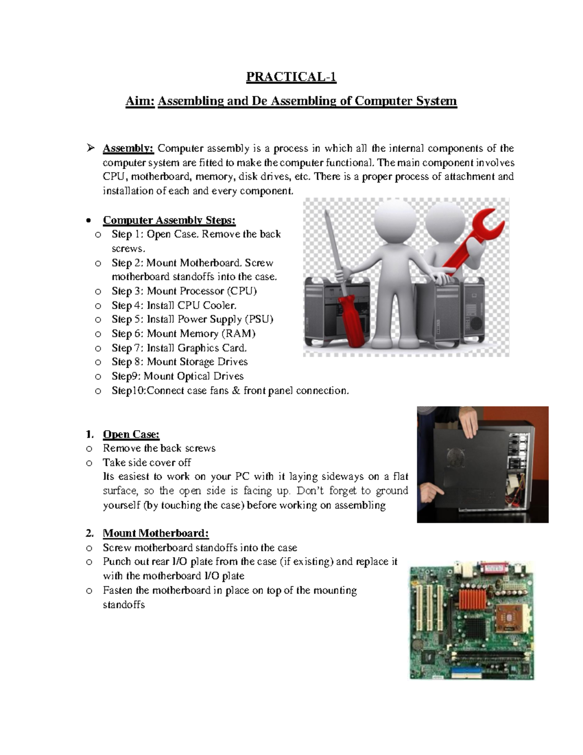 Practical 1 Pc Assembly Practical 1 Aim Assembling And De Assembling Of Computer System