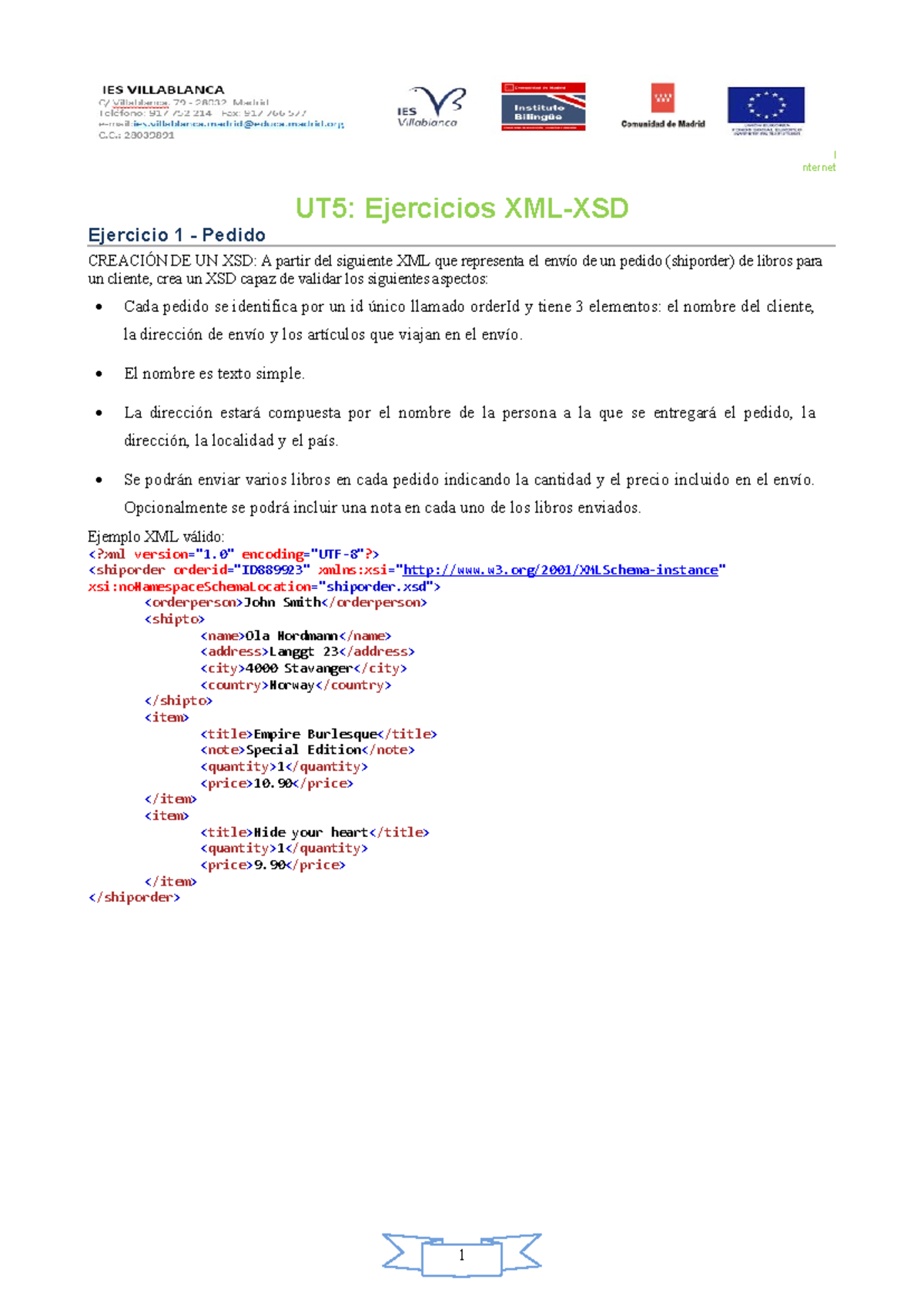 UT5: Ejercicios de Validación con XML y XSD - Studocu