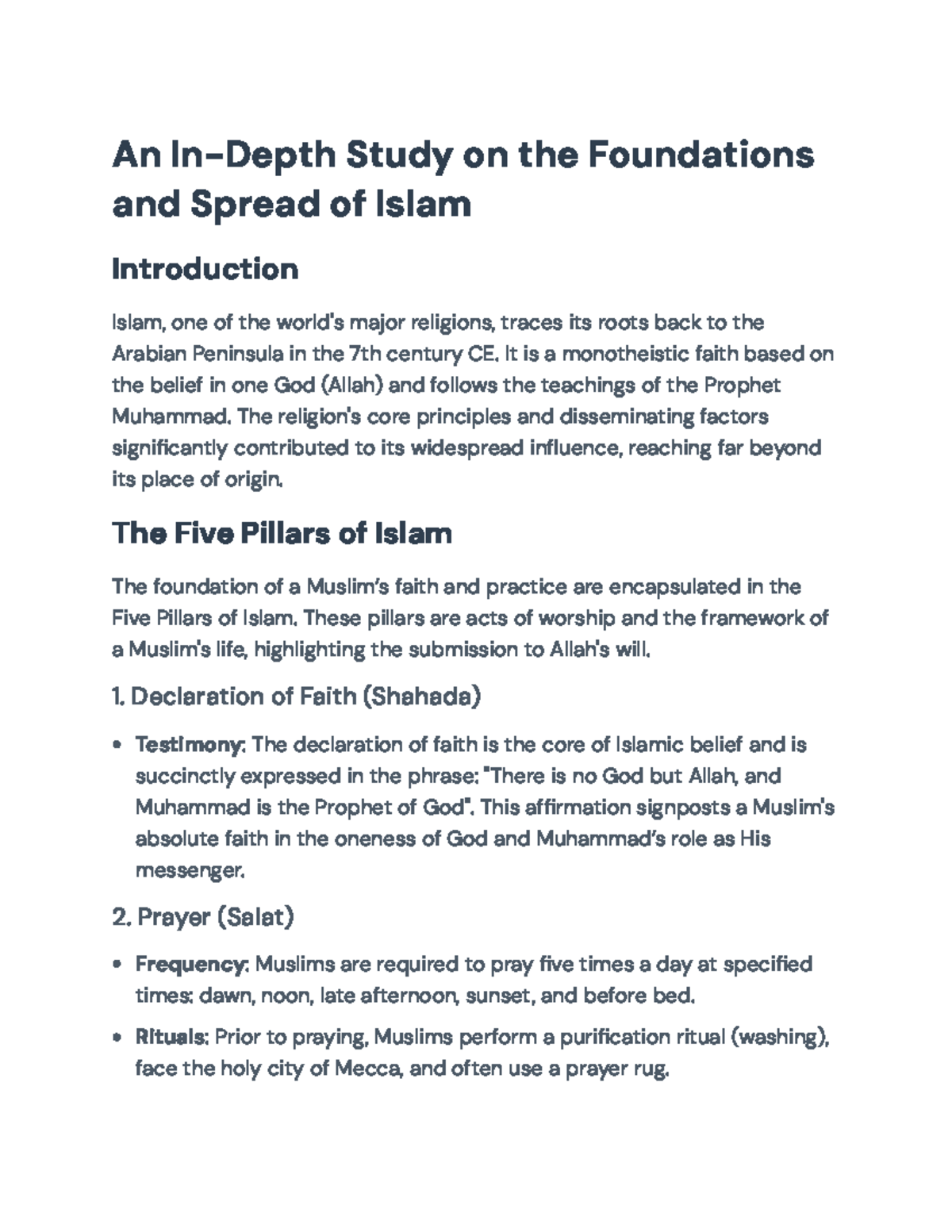 Foundations and Spread of Islam: An In-Depth Study (Course Code: REL101 ...